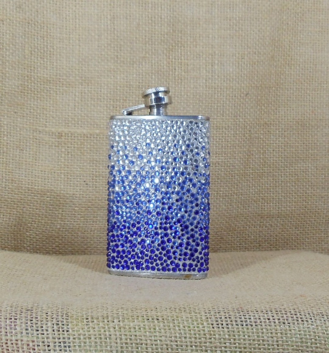 Vintage Elegant Ladies Flask Blue and Silver Rhinestones All - Etsy