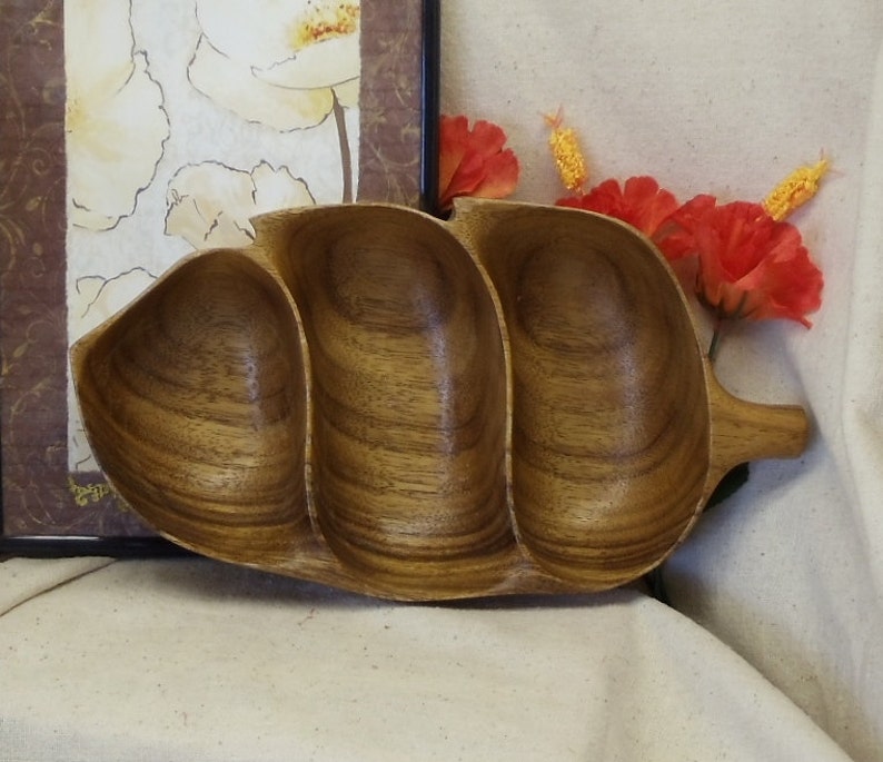 Three Section Wood Monkey Pod Serving Dish Condiment Bowl - Etsy