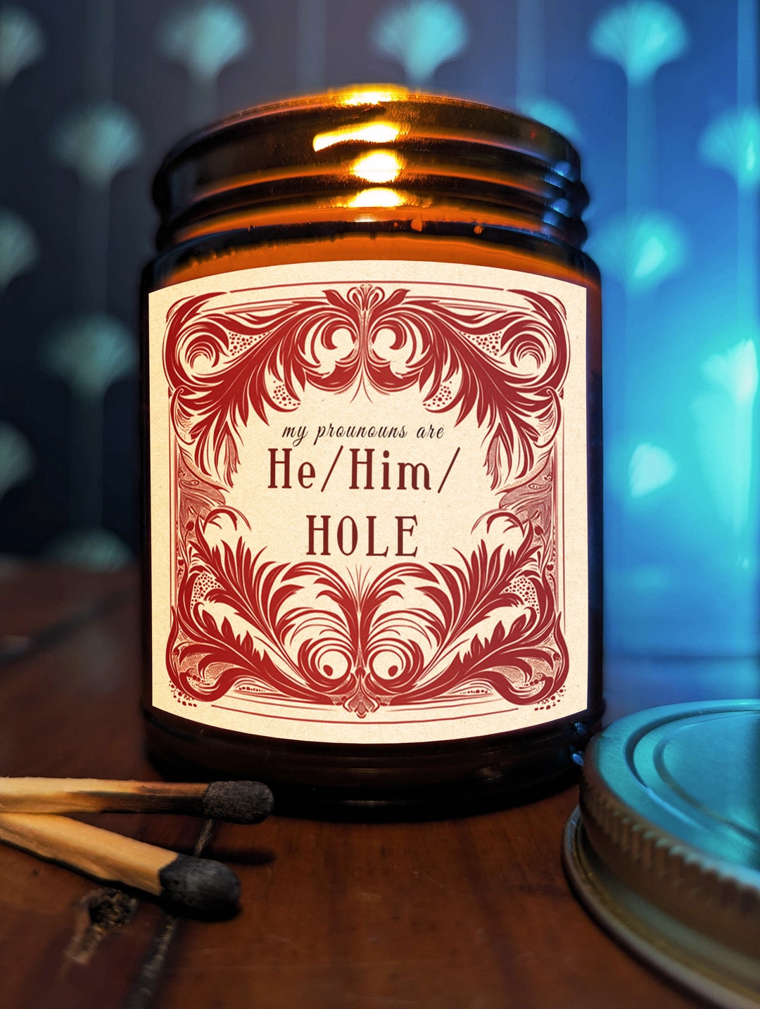 HE/HIM/HOLE Pronouns Candle Weird Amber Glass Jar, Satire Gag Scented ...