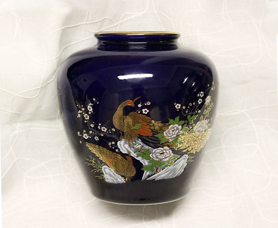 Vintage Oriental Sato Gordon Ginger Jar Vase, Cobalt Blue Vase, Sato ...