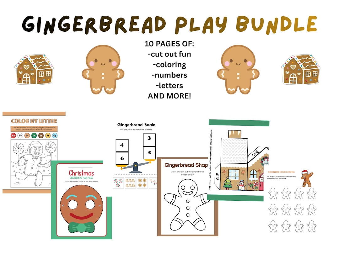 Gingerbread Learning Activity Bundle: Numbers, Letters, Coloring ...