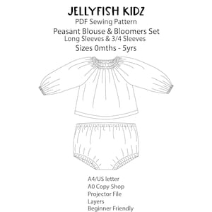 Little Girls Peasant Blouse & Bloomers Set PDF Sewing Pattern With 3/4 ...