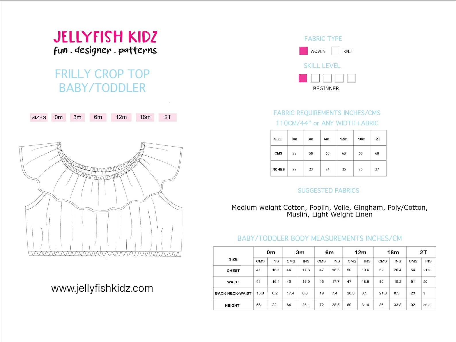 Ruffle Frilly Crop Top Sewing Pattern PDF Babies & Toddler - Etsy