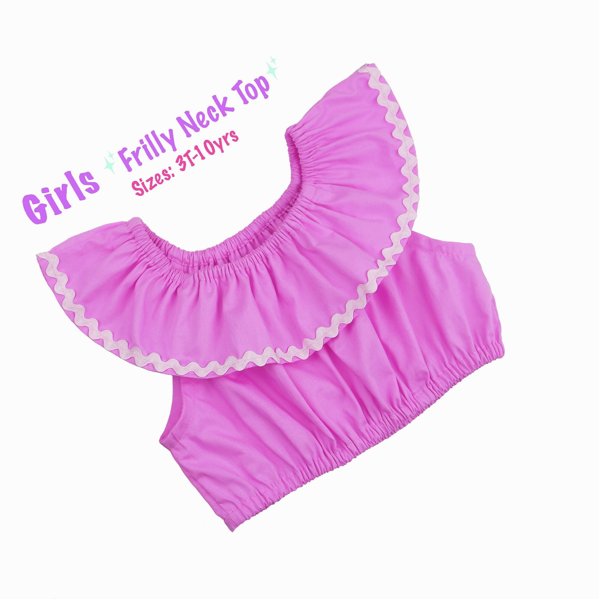 Girls Frilly Neck Crop Top, Sewing Pattern PDF, Sizes 3t,4t,5,6,7,8,9 ...