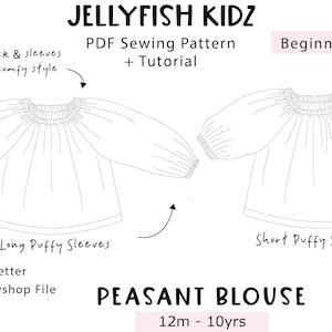 Long Sleeve Peasant Blouse PDF Sewing Pattern Size 12m-10y - Etsy