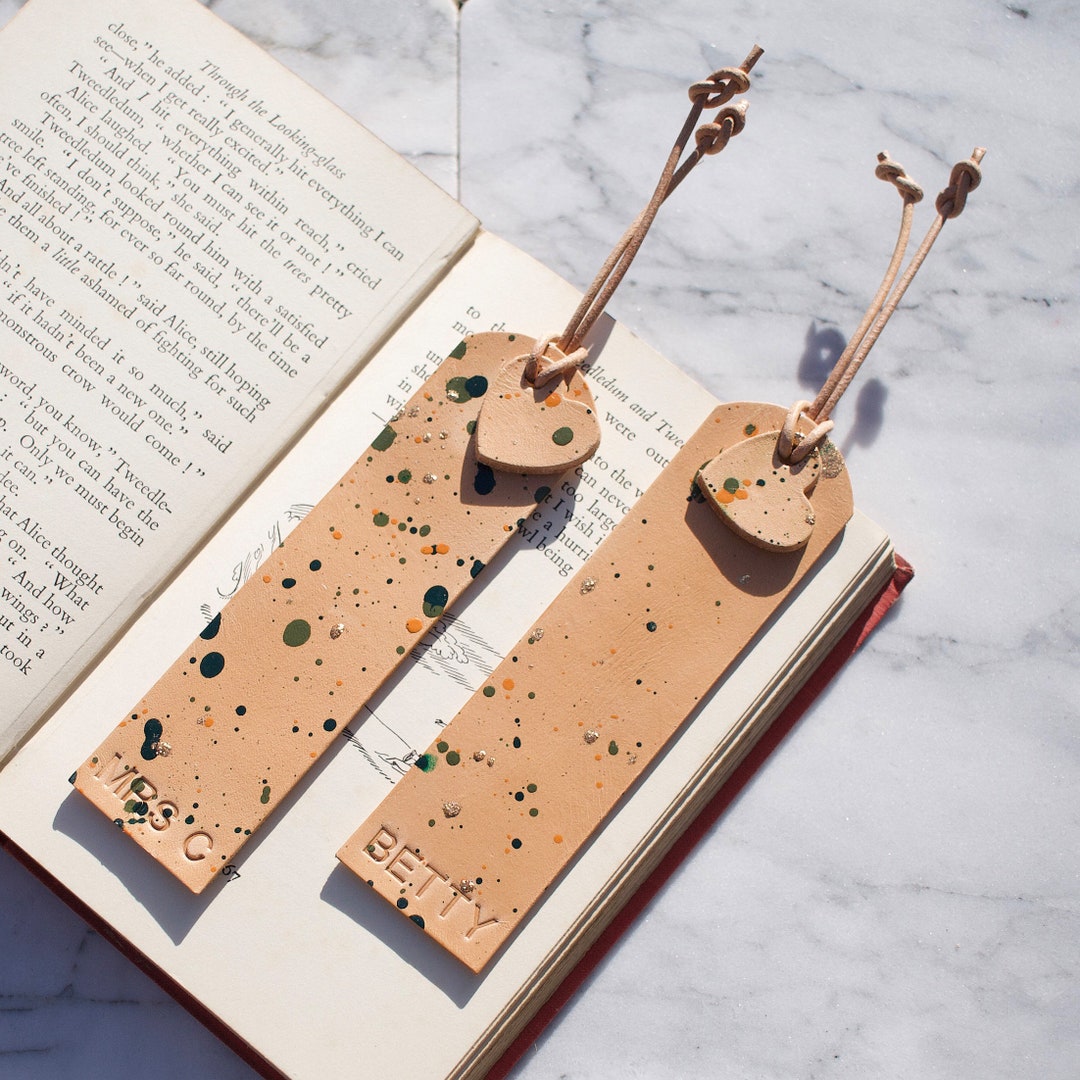 Italian Leather Bookmark With Splash Design and Heart - Etsy
