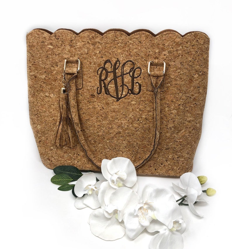 Monogrammed scalloped tote Womens personalized work tote | Etsy