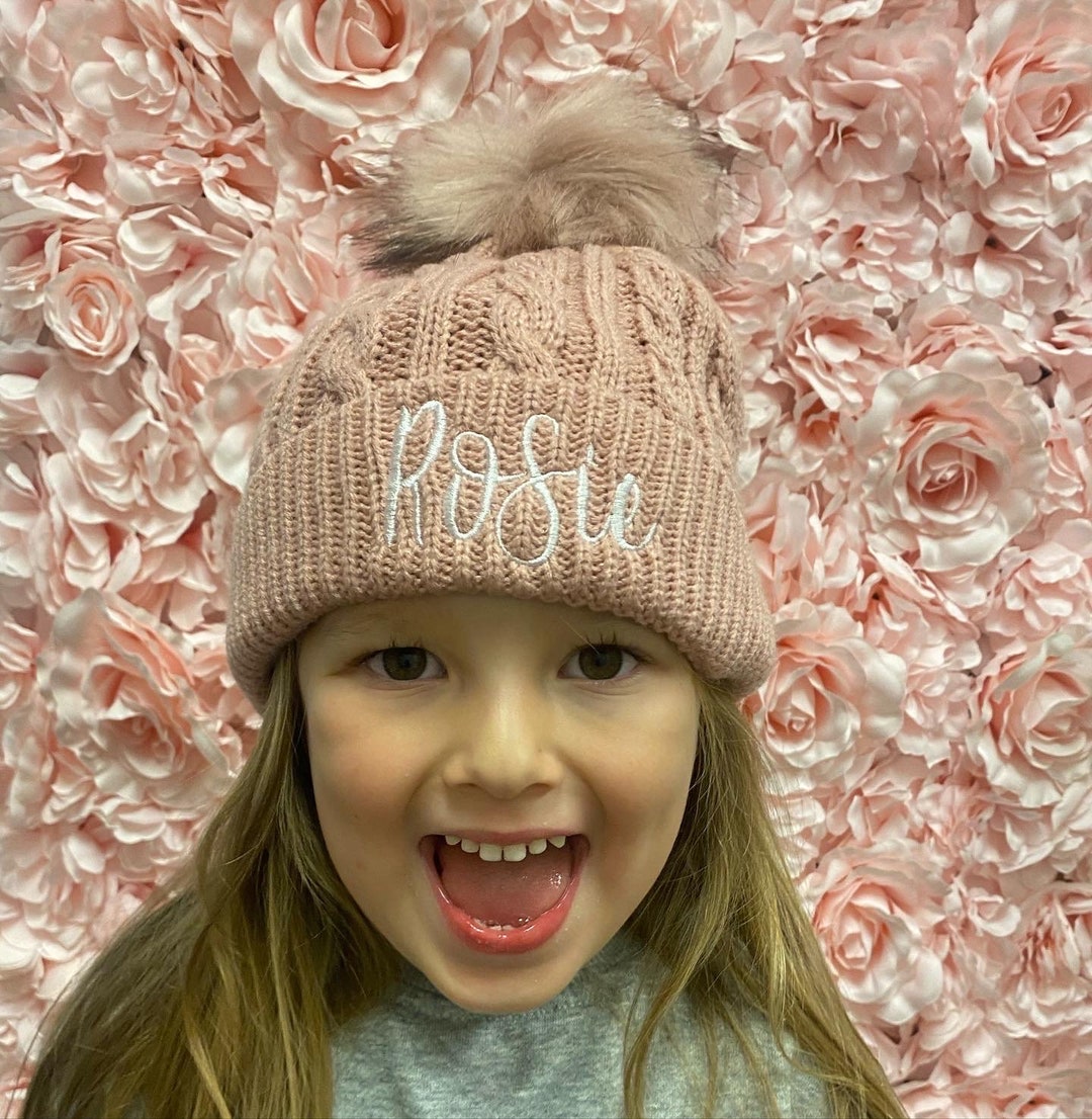Monogrammed Pom Pom Beanie Hat for Girls, Girls Hat, Toddler Girls ...