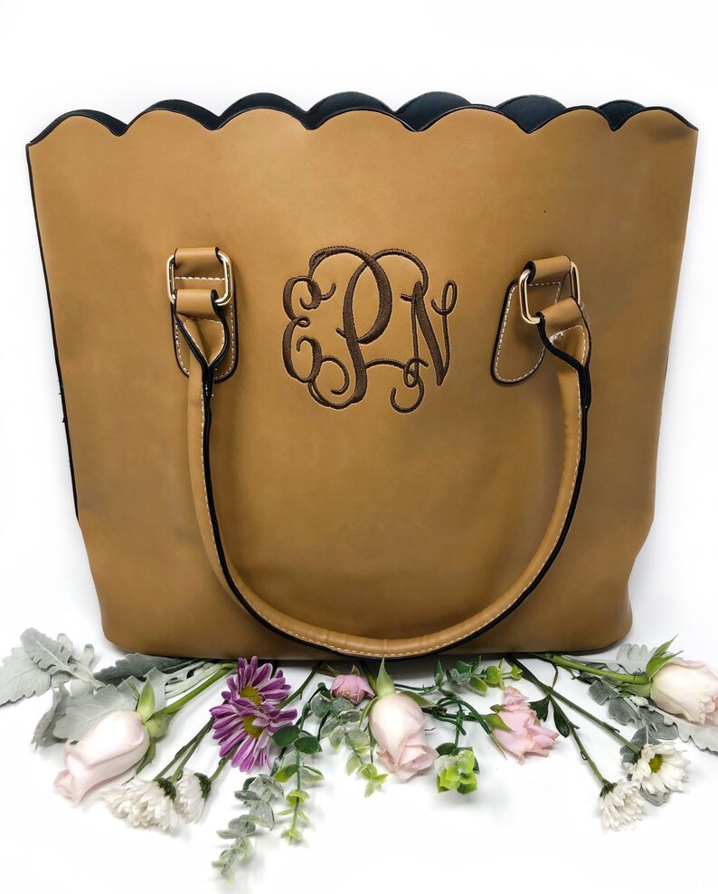 Monogrammed scalloped tote Womens personalized work tote | Etsy