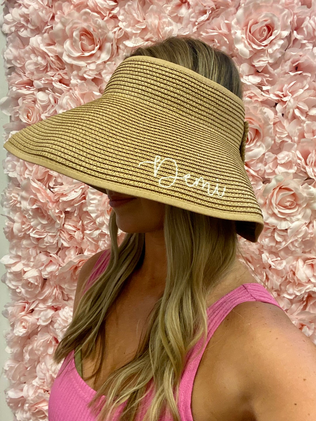 Womens Floppy Beach Visor Hat, Womens Embroidered Straw Hat, Beach Hat ...