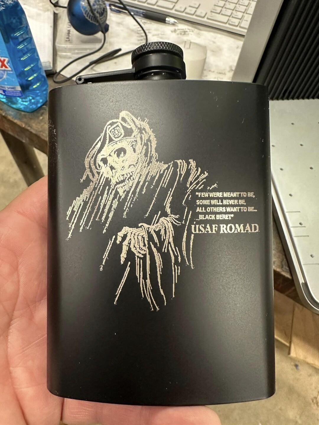 Military Themed TACP/ROMAD Grim Reaper Motto Black Hip Flask With ...