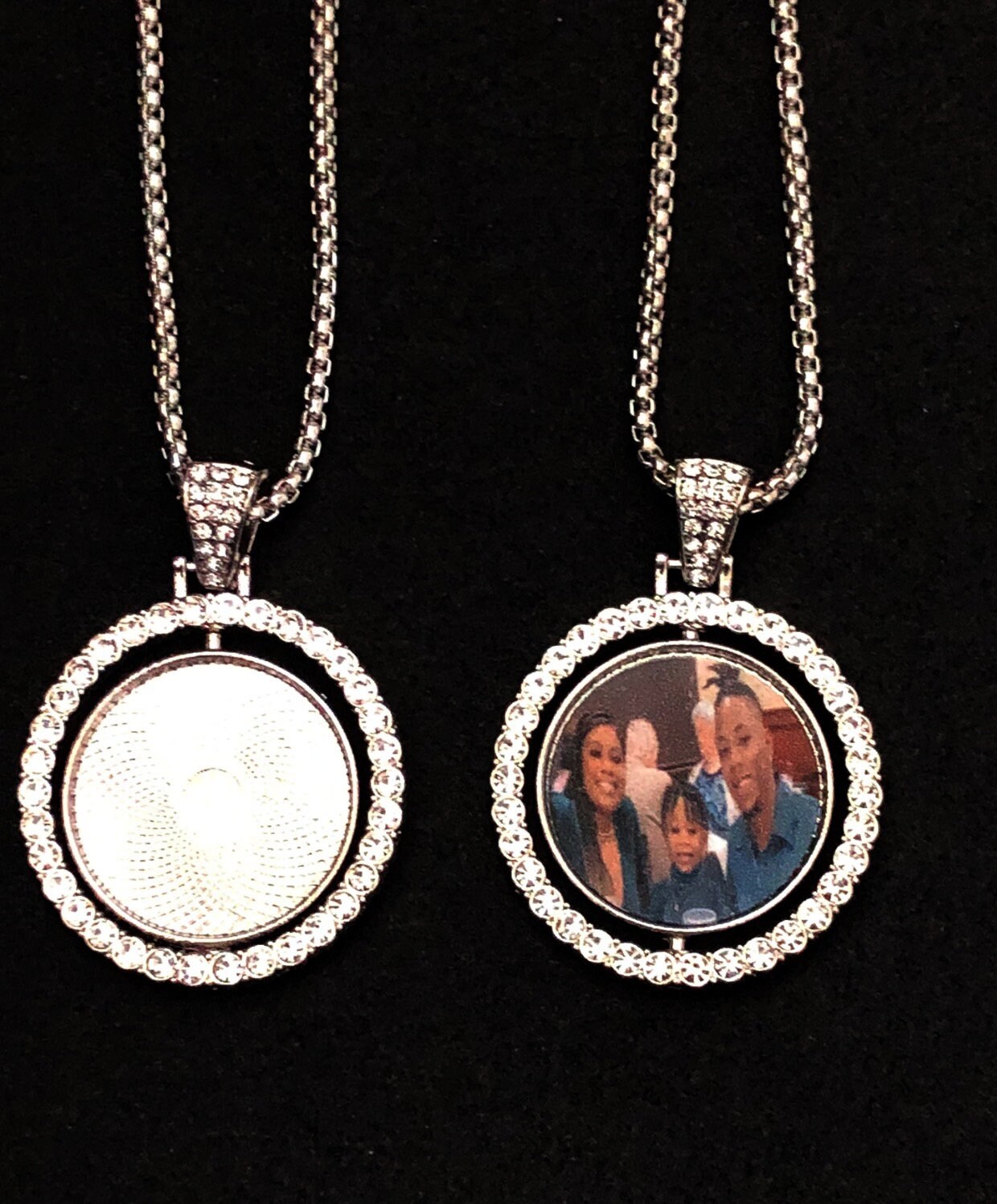Custom Double Sided Photo Round Pendant With Chain, Cubic Zirconia, for ...