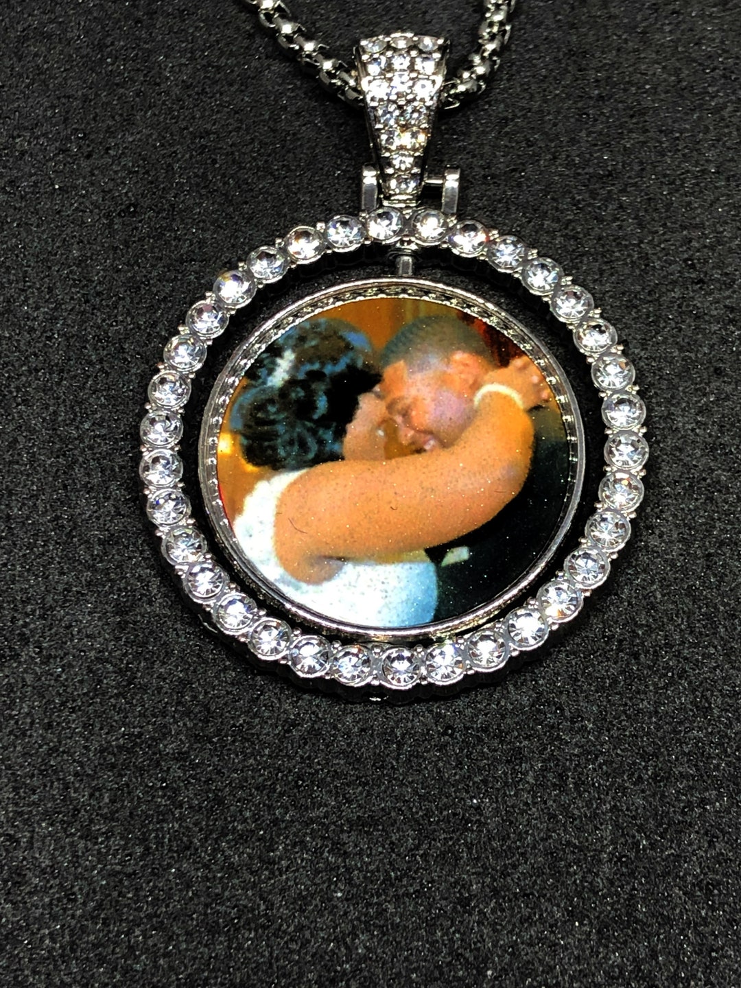 Custom Double Sided Photo Round Pendant With Chain, Cubic Zirconia, for ...