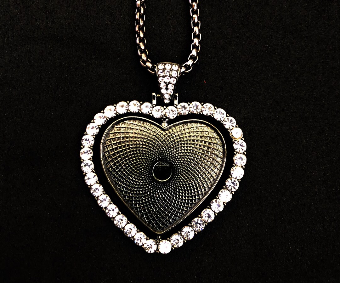 Custom Large Double Sided Black Picture Heart Pendant and Chain. Photo ...