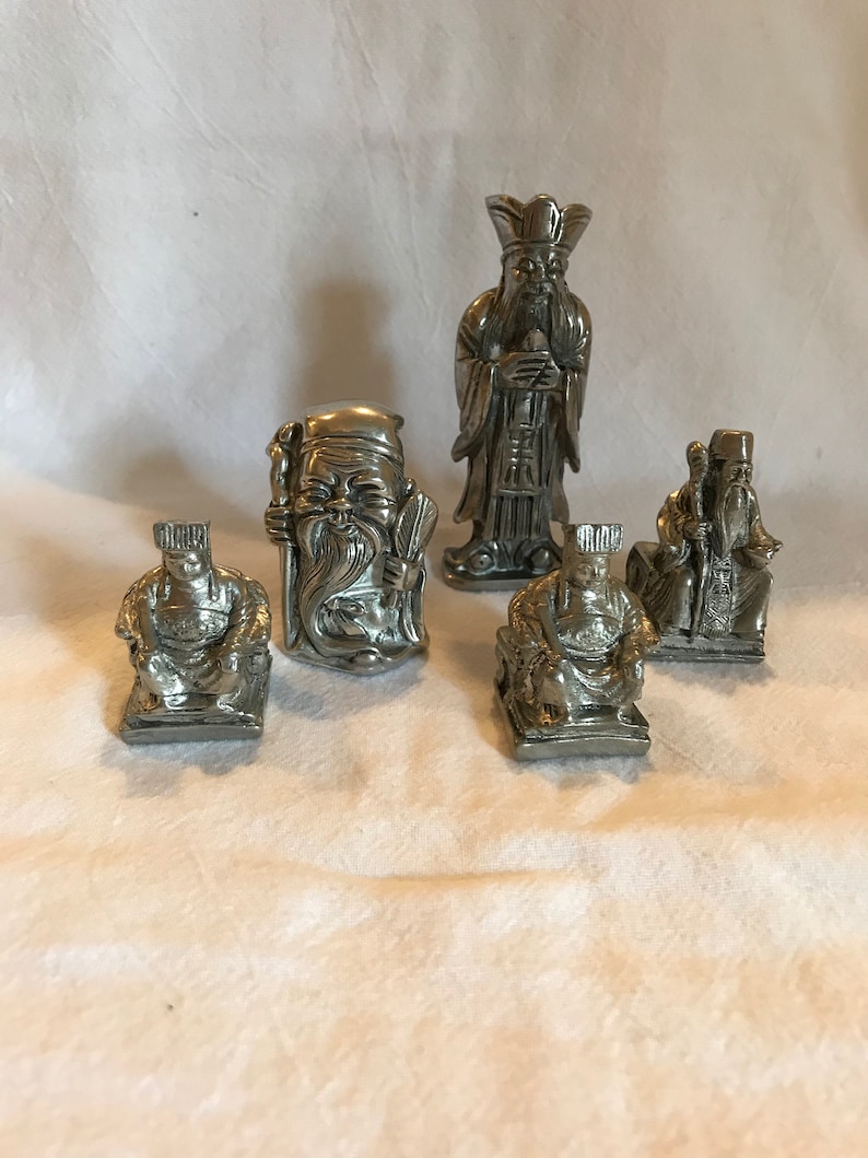 Fine Pewter Statues- 5 Miniature Chinese Figures - Etsy