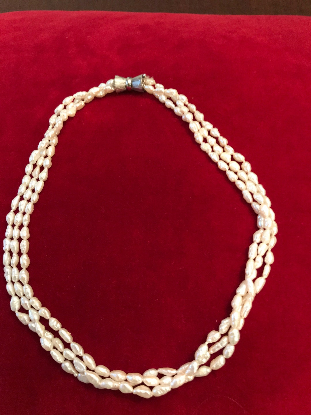 3 Stranded Freshwater Pearl Choker Necklace 17 Etsy