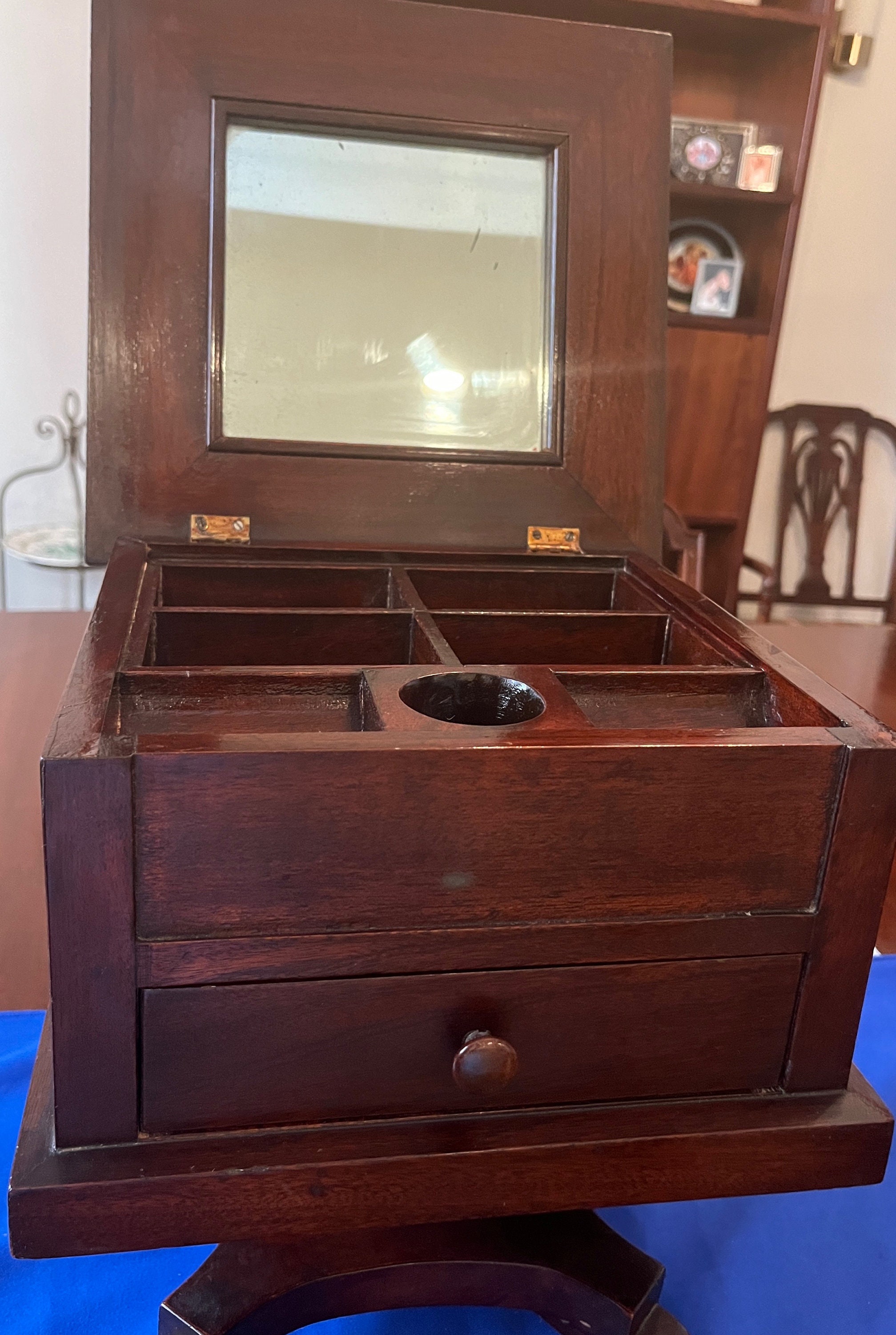 Large 10sq Wooden Ink Well Box With Drawer and Mirror on Pedestal Base ...