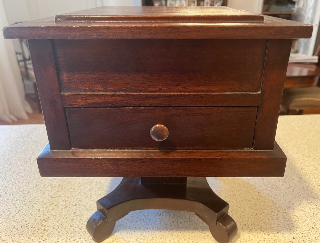Large 10sq Wooden Ink Well Box With Drawer and Mirror on Pedestal Base ...