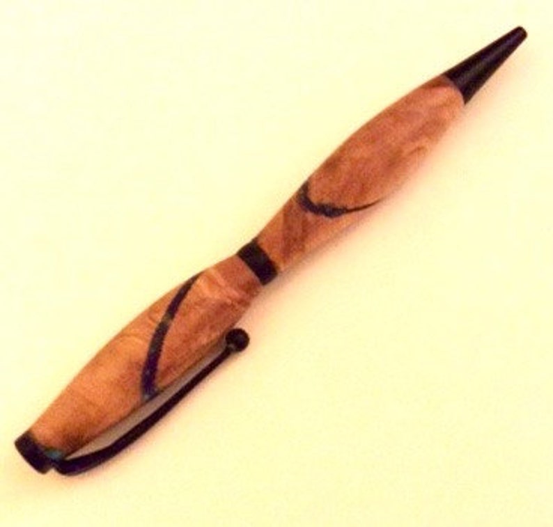 Hand Carved Olive Wood and Gemstone Pen With Inlaid Genuine Gemstone in ...