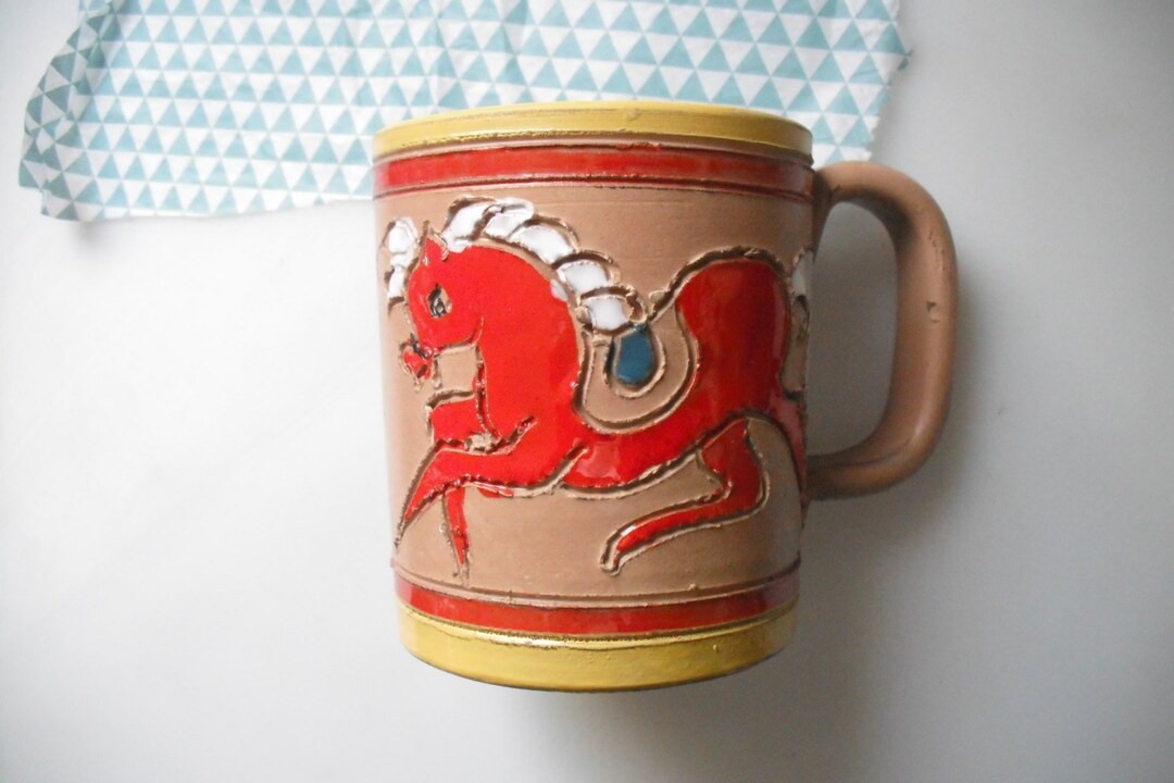 Italian Sgraffito Mug Horse Design - Etsy
