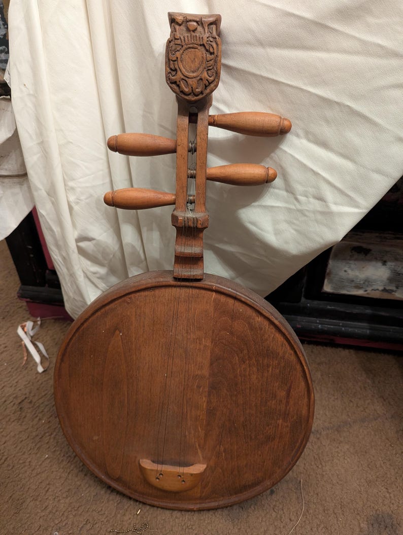 Chinese Yueqin String Instrument, Carved Wood With Strings, Late 19th ...