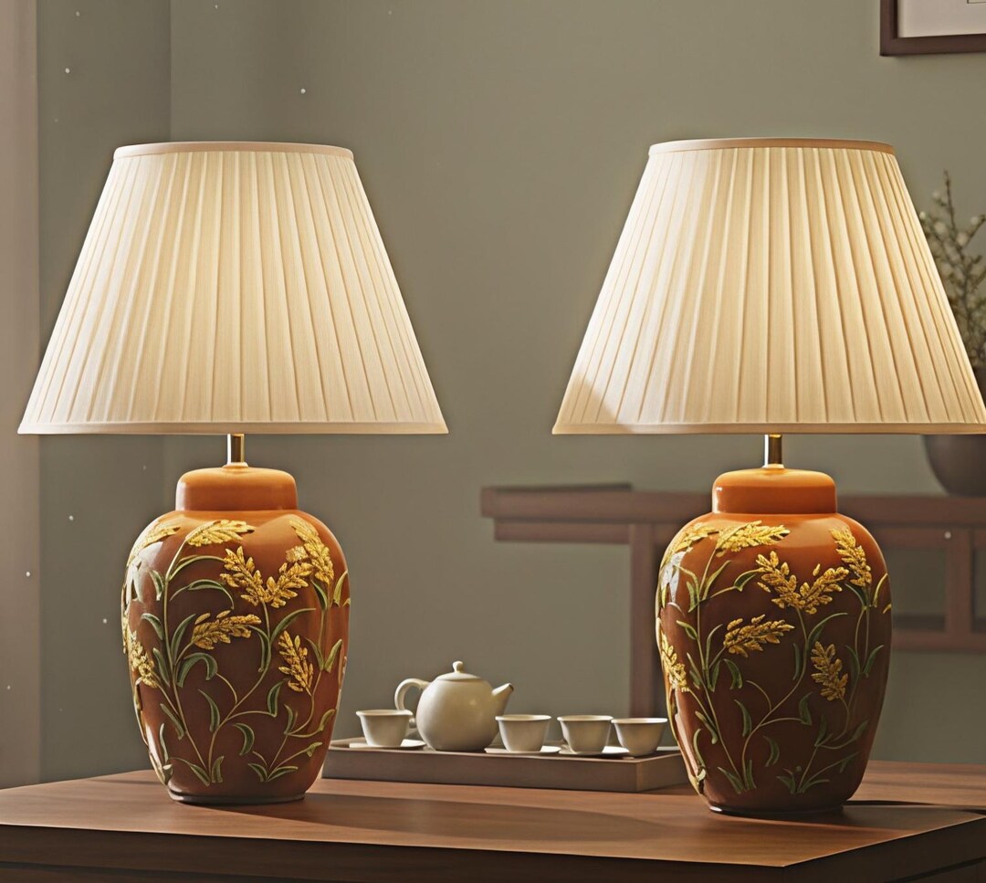 Orange, Yellow & Green Orient Lamps With Foliage Design - Etsy