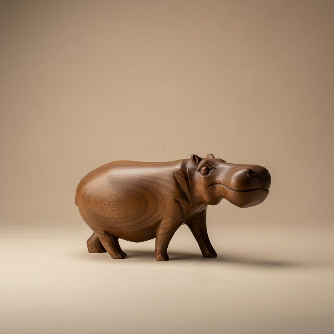 Hand Carved Wood Hippo | Animal Sculpture Wildlife Statue Wooden Art - Etsy