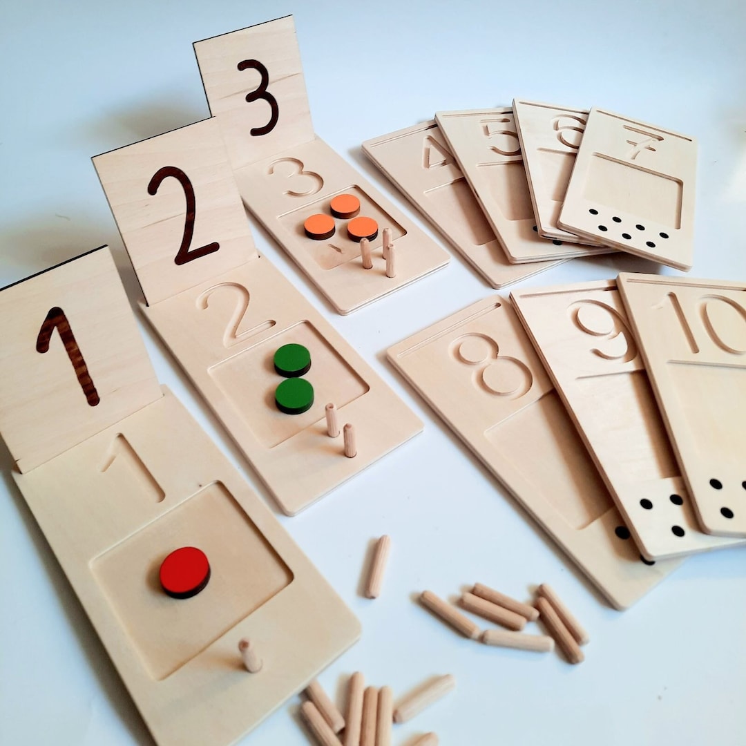 Montessori Wooden Number Tracing Boards 1-10 With Wooden Pegs - Etsy