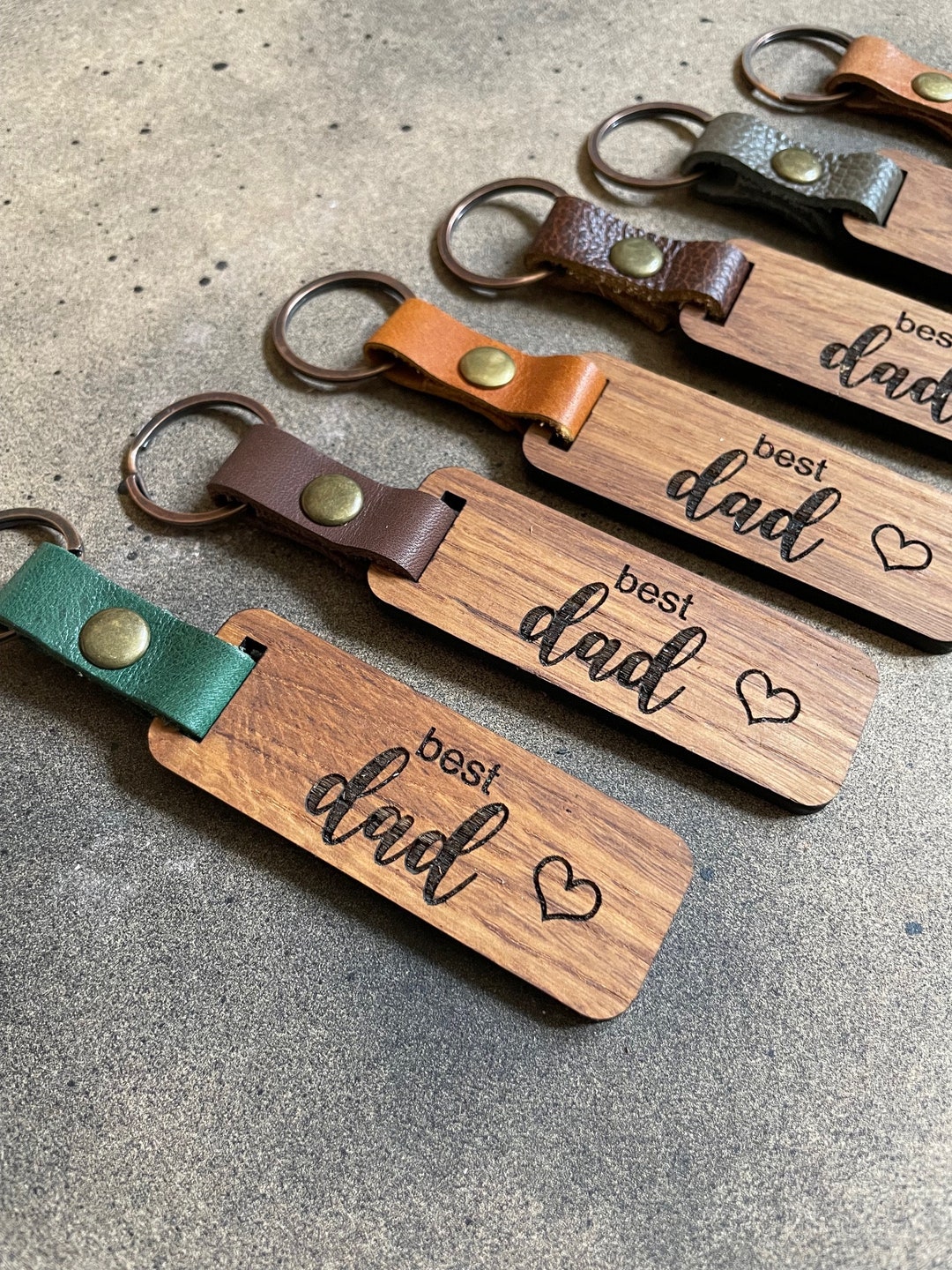 Personalized Best Dad Oak Wood & Leather Keychain| Best Dad Engraving ...