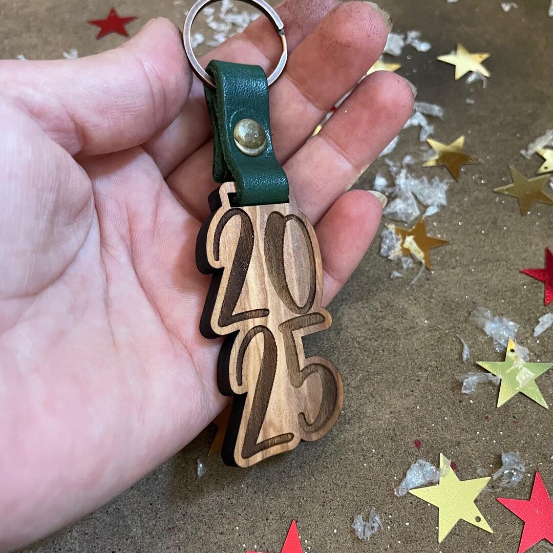 Olive Wood Keychain With 2025 Engraving – Rustic Wooden Keyring ...