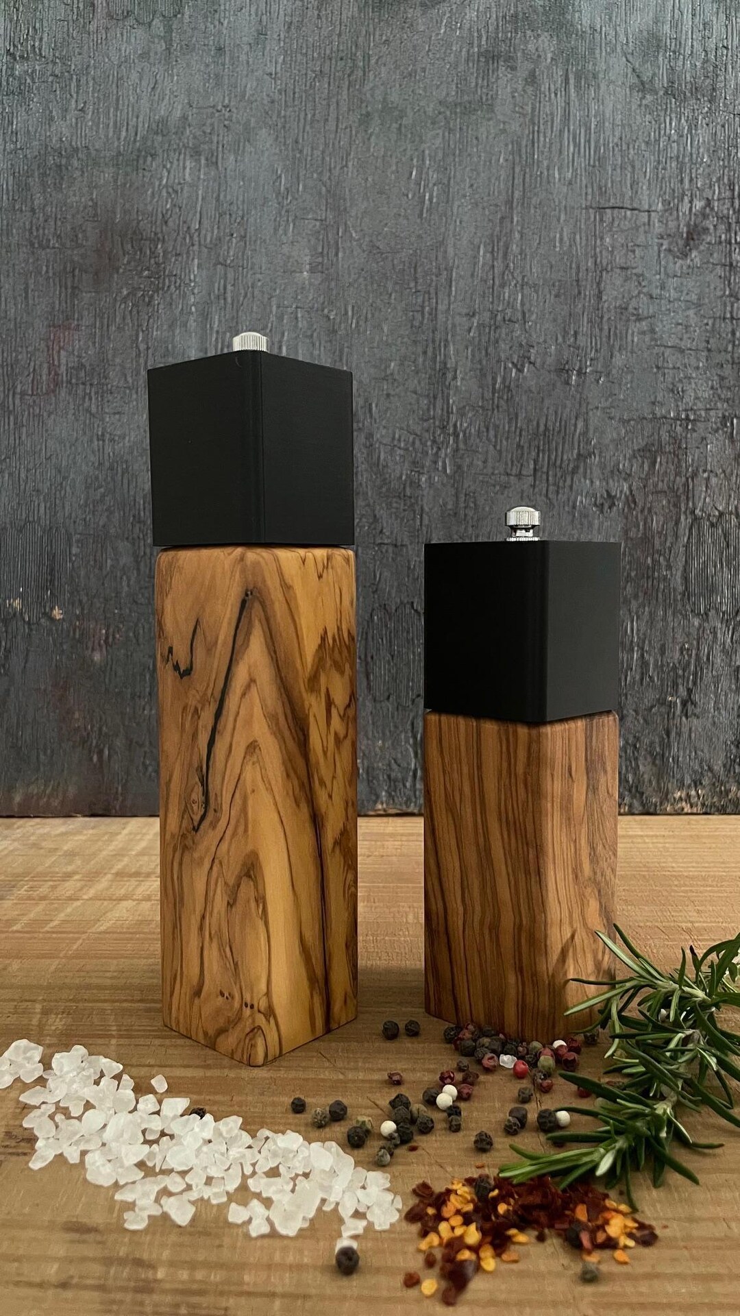 Set of Tall and Short Olive Wood & 3D Printed Grinder || Handmade ...