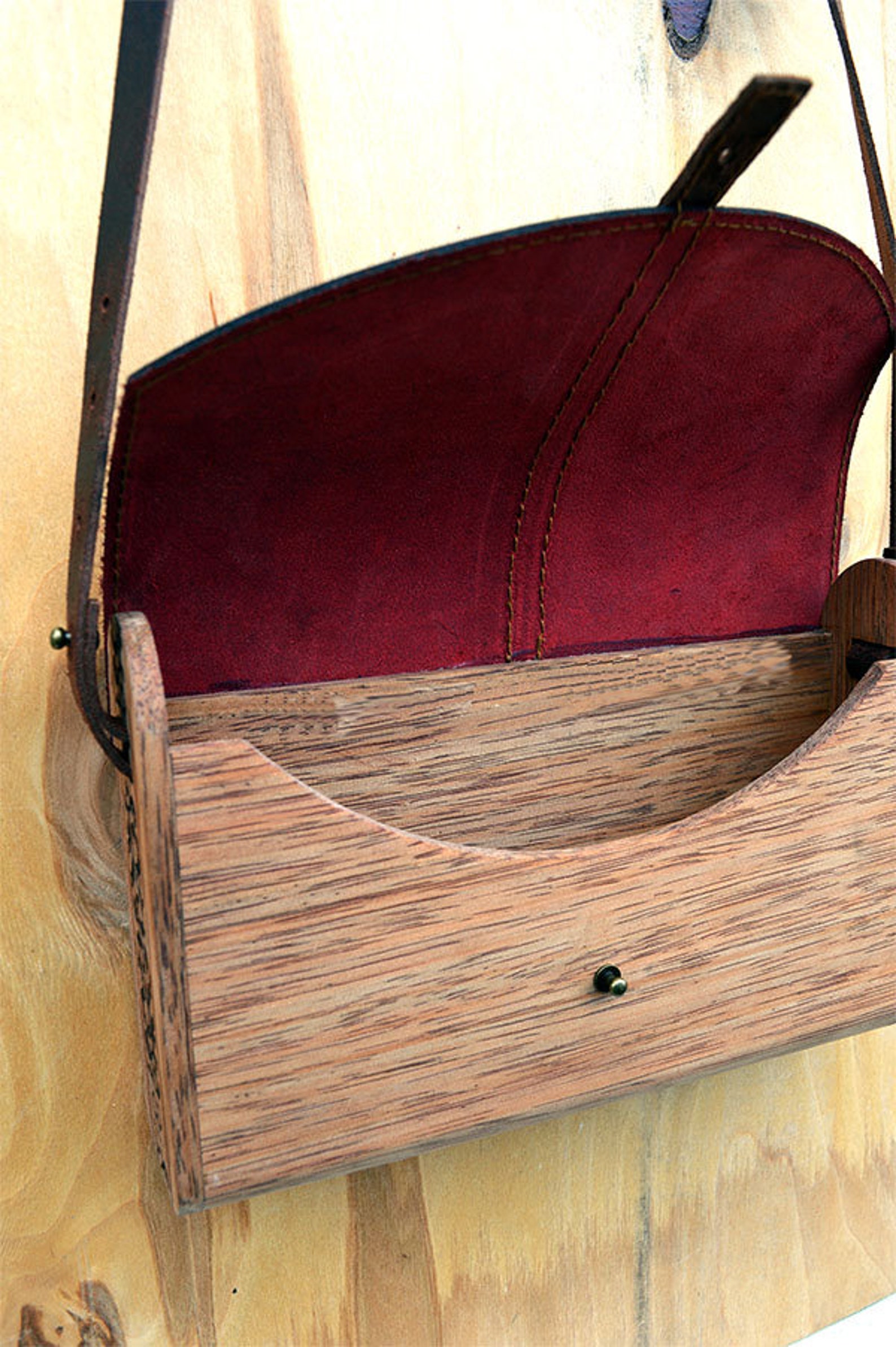 HANDMADE WOODEN Hand Bag Burgundy & Brown Leather Cedar - Etsy