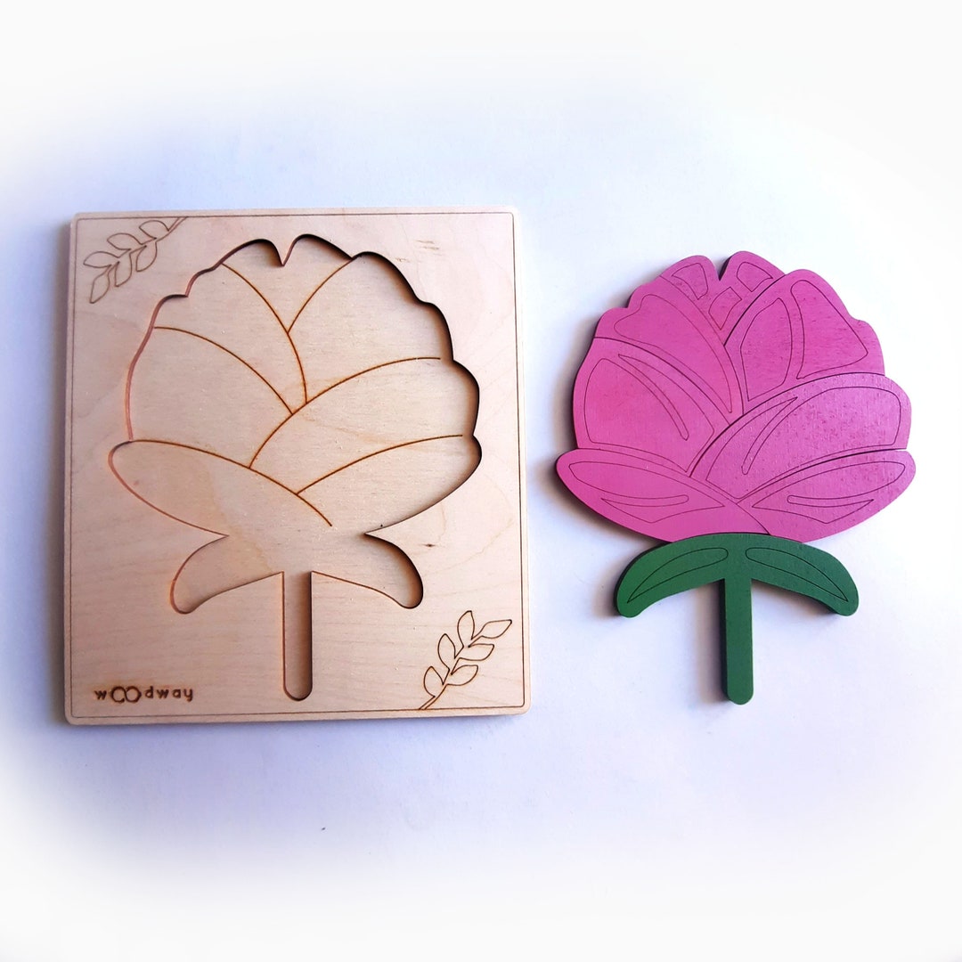 Wooden Peonies Puzzle | Wooden Educational Montessori Material - Etsy