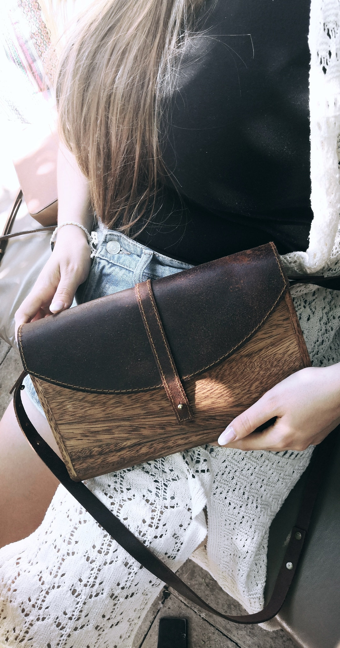 HANDMADE WOODEN Hand Bag Brown Leather Cedar Wood - Etsy