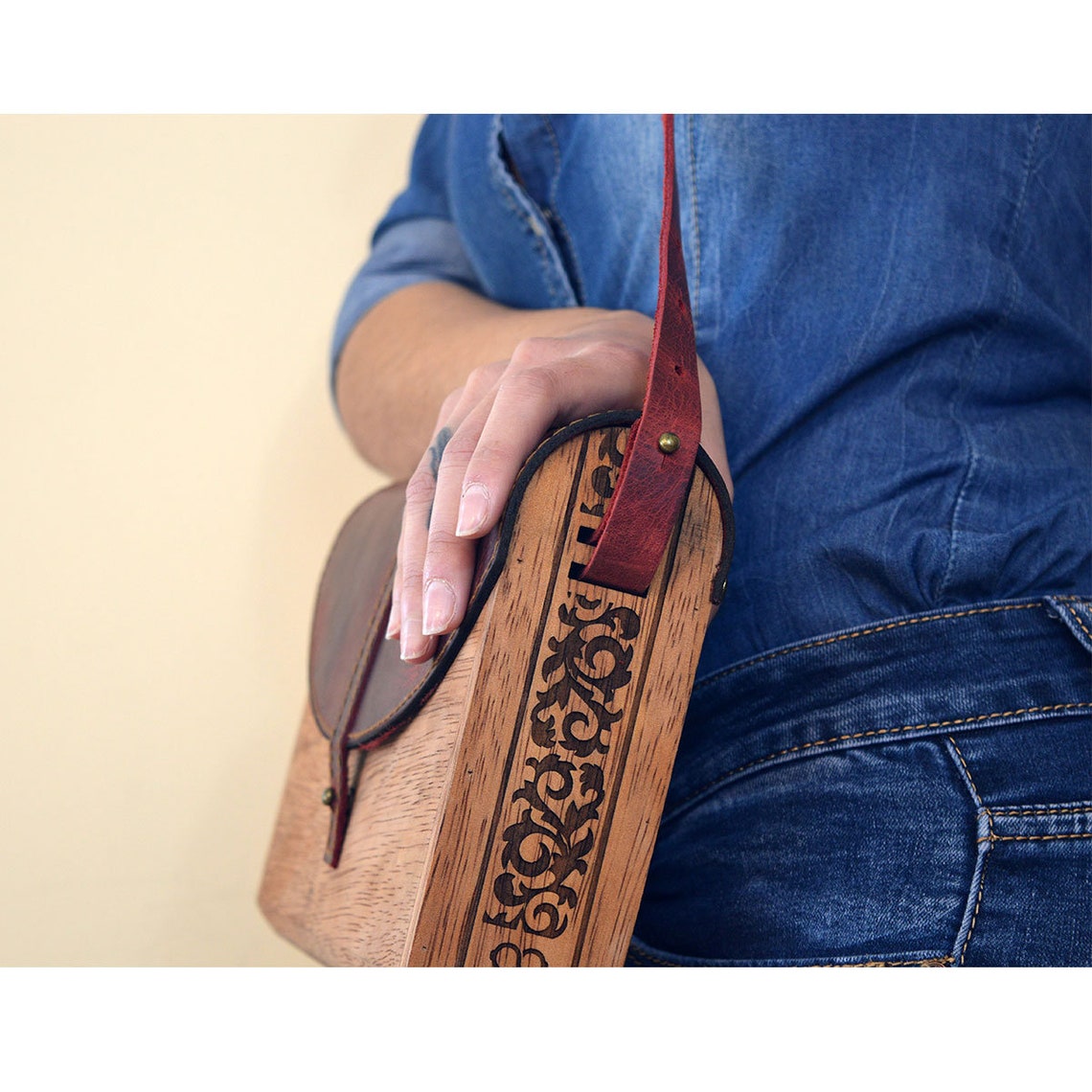 HANDMADE WOODEN Hand Bag Burgundy & Brown Leather Cedar - Etsy