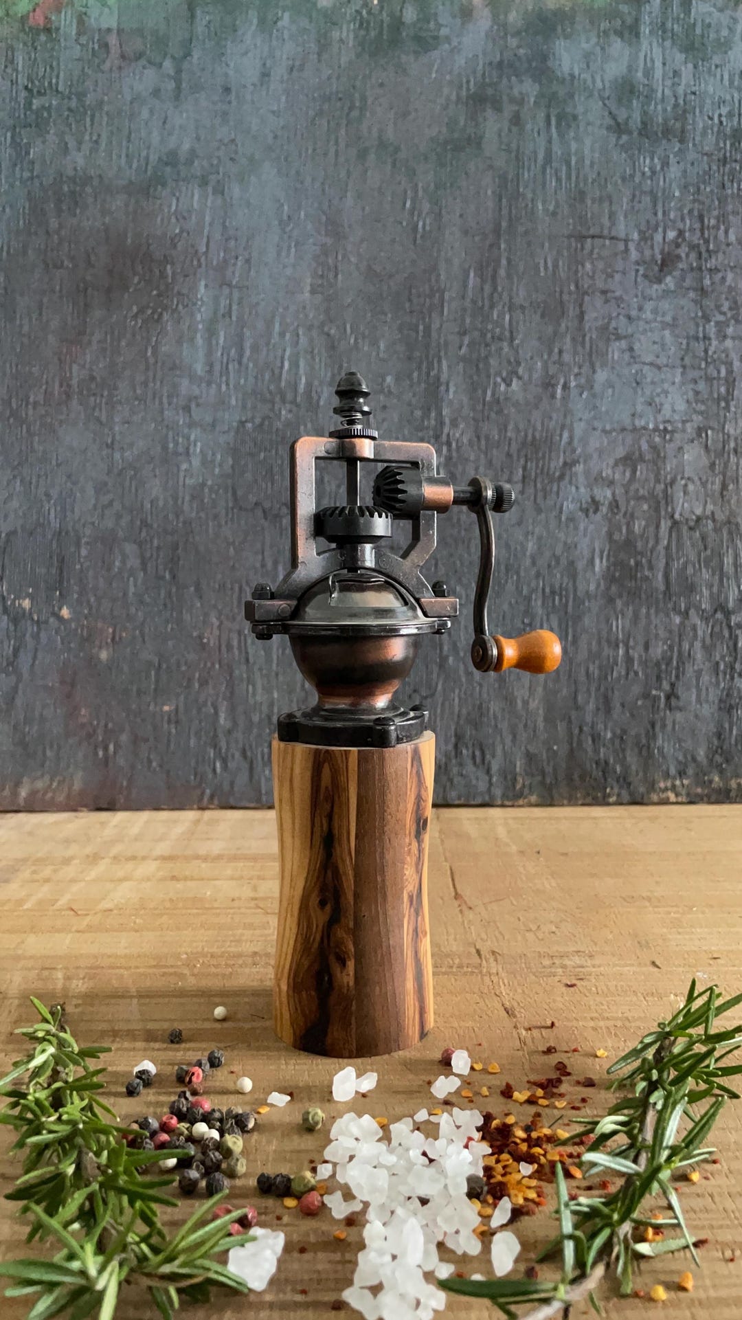 Rustic Olive and Walnut Wood Grinder | Handmade Wooden Spice Mill ...