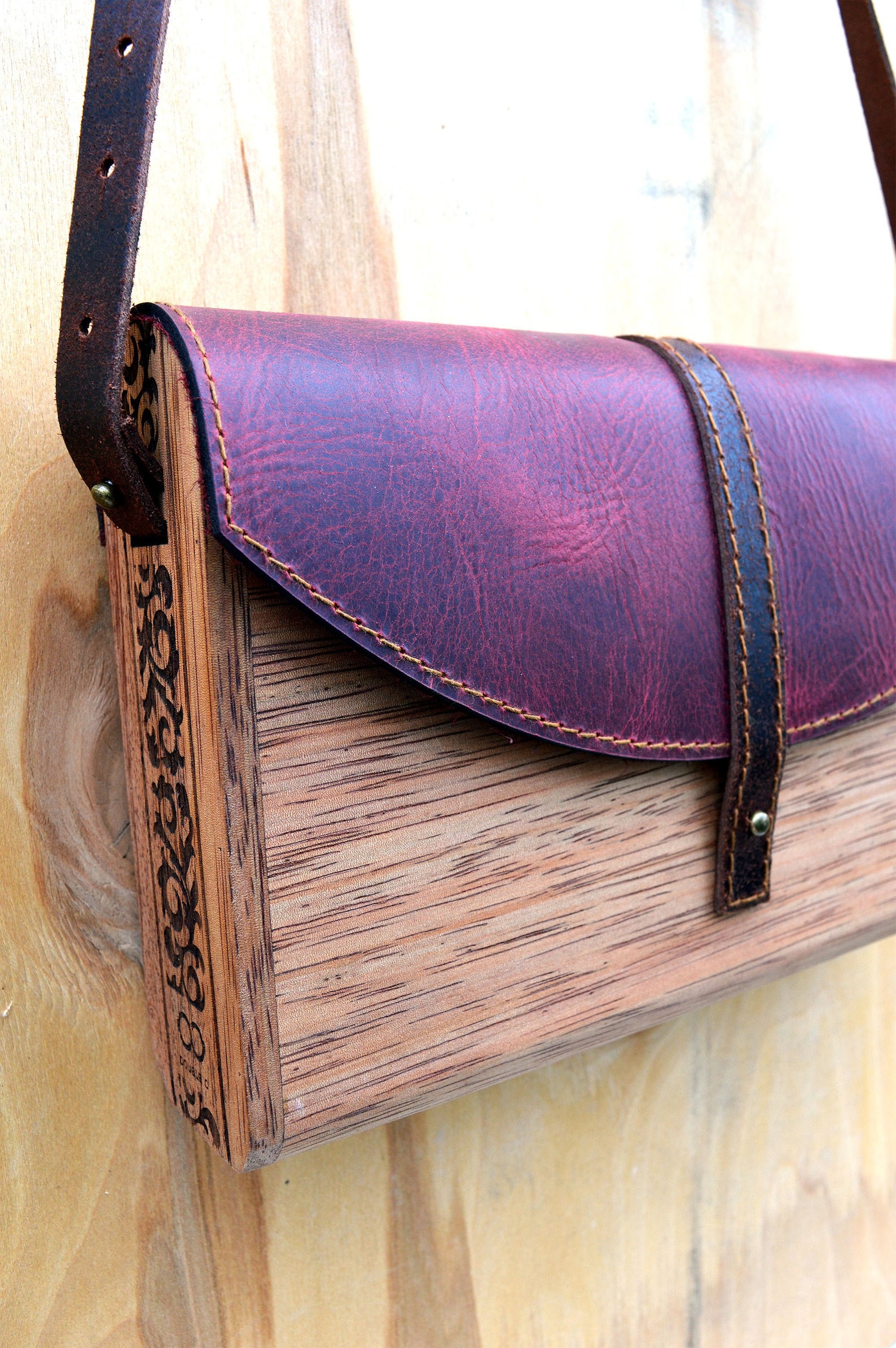 HANDMADE WOODEN Hand Bag Burgundy & Brown Leather Cedar - Etsy