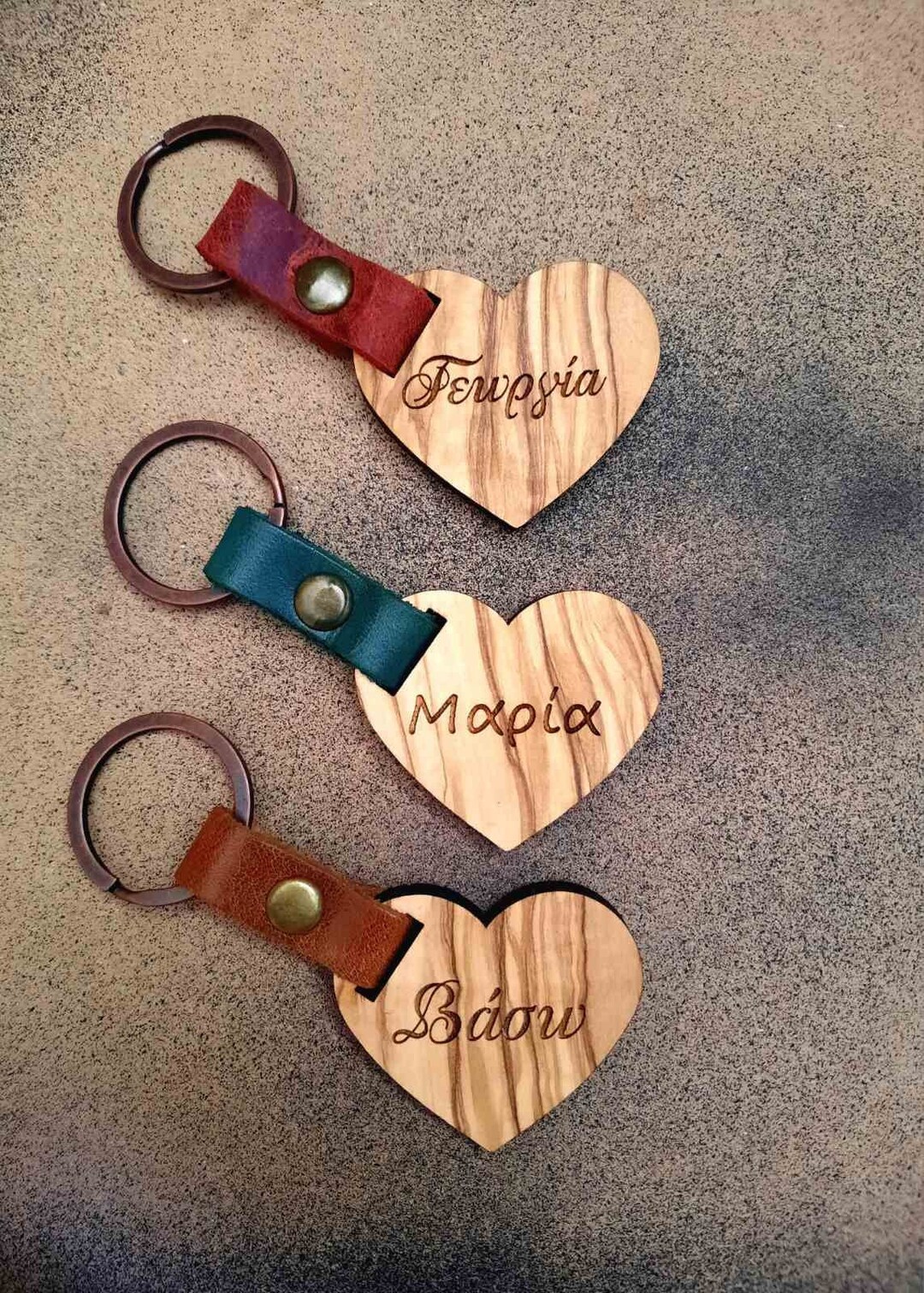 Personalized Heart Olive Wood & Leather Keychain| Logo Engraving |bulk ...