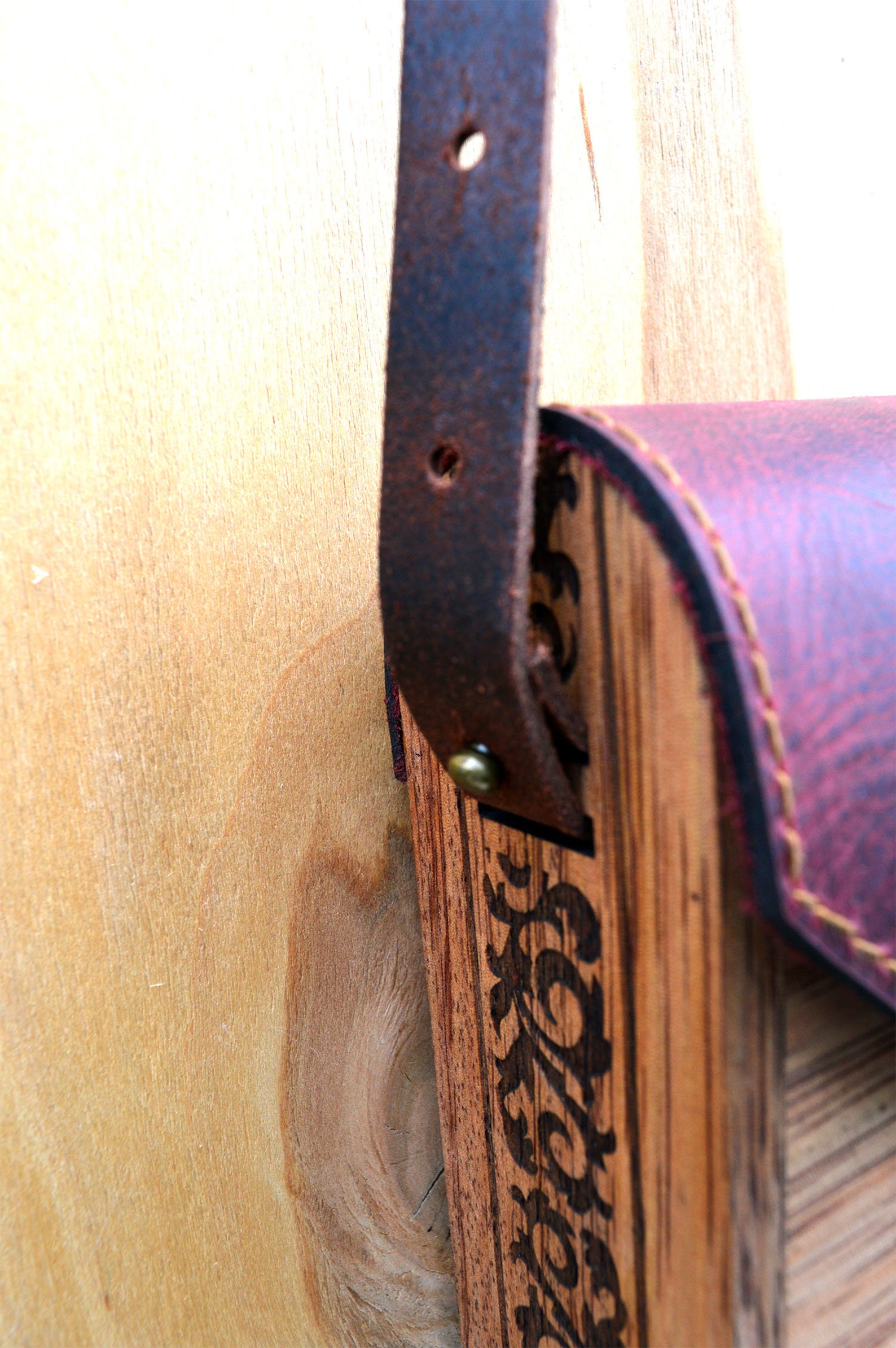 HANDMADE WOODEN Hand Bag Burgundy & Brown Leather Cedar - Etsy