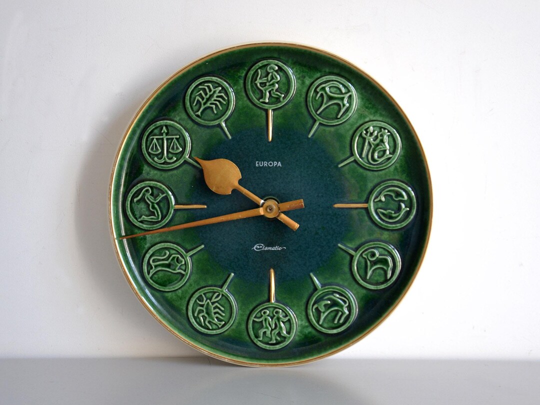 EUROPA Elomatic Zodiac Signs Clock, Vintage Green Ceramic Wall Clock - Etsy