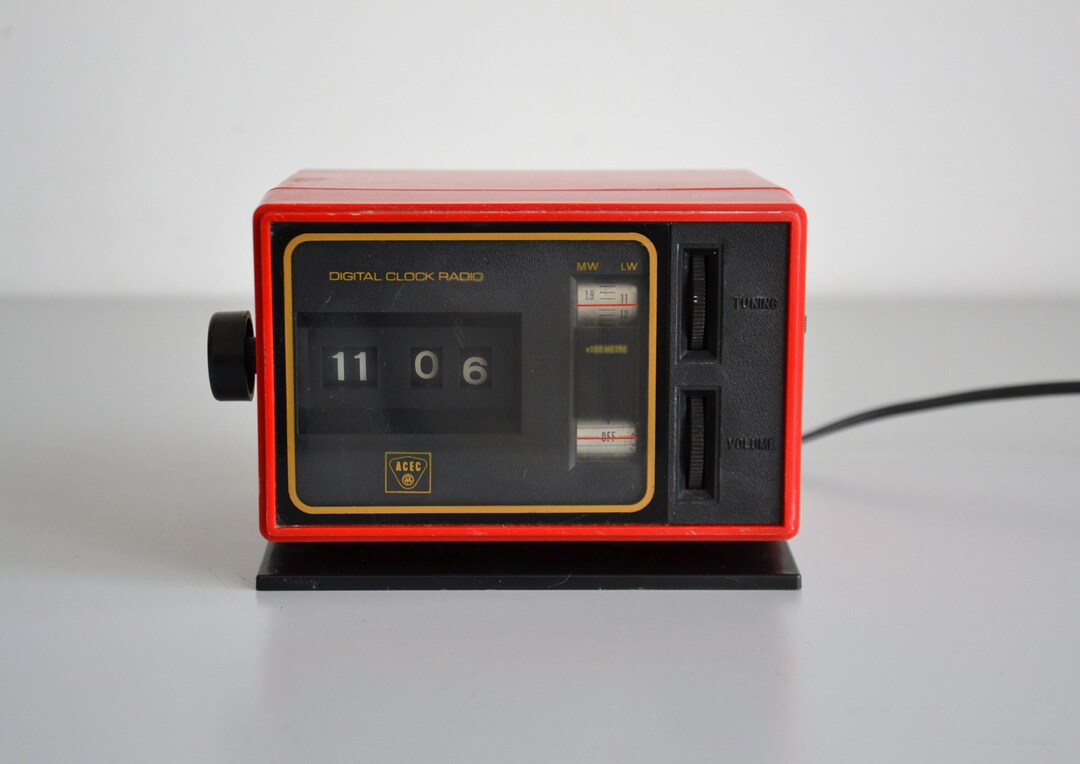 Vintage Digital Flip Roll Clock, Red Radio Alarm Clock ACEC - Etsy ...