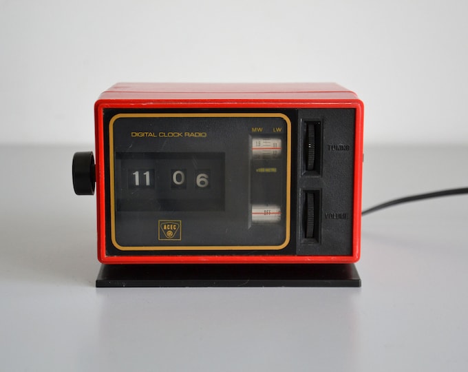Vintage Digital Flip Roll Clock, Red Radio Alarm Clock ACEC - Etsy