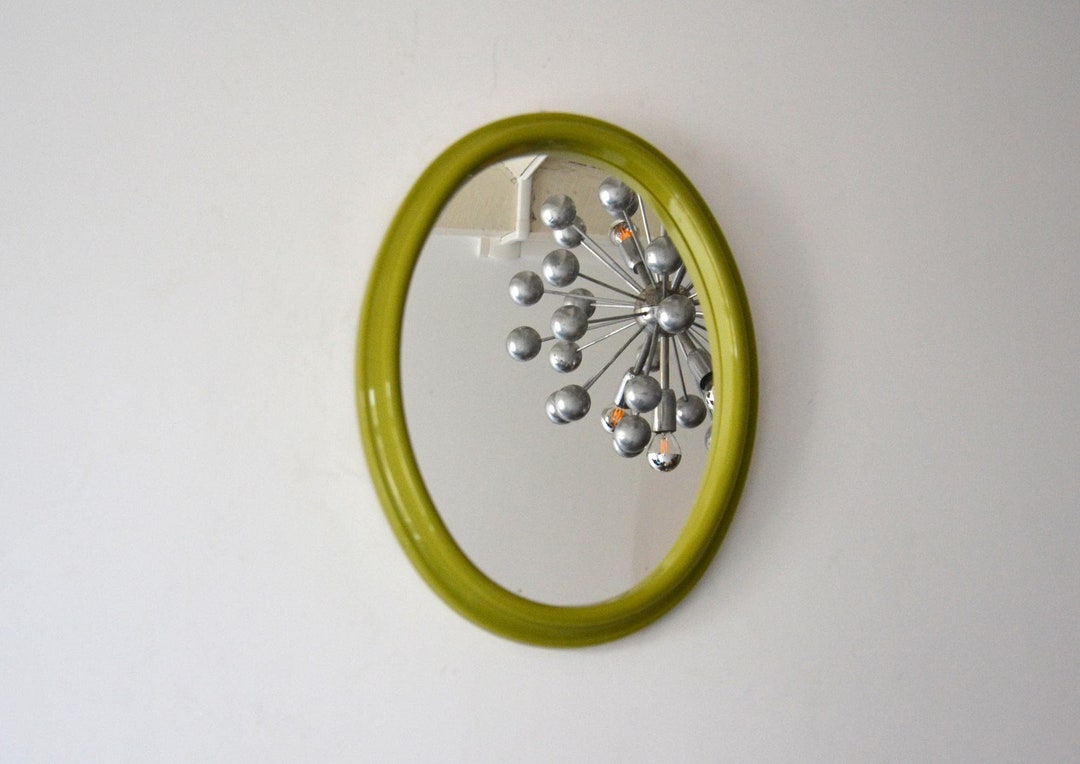 Vintage Oval Mirror, Green Color Mirror, 70s Bathroom Decor - Etsy