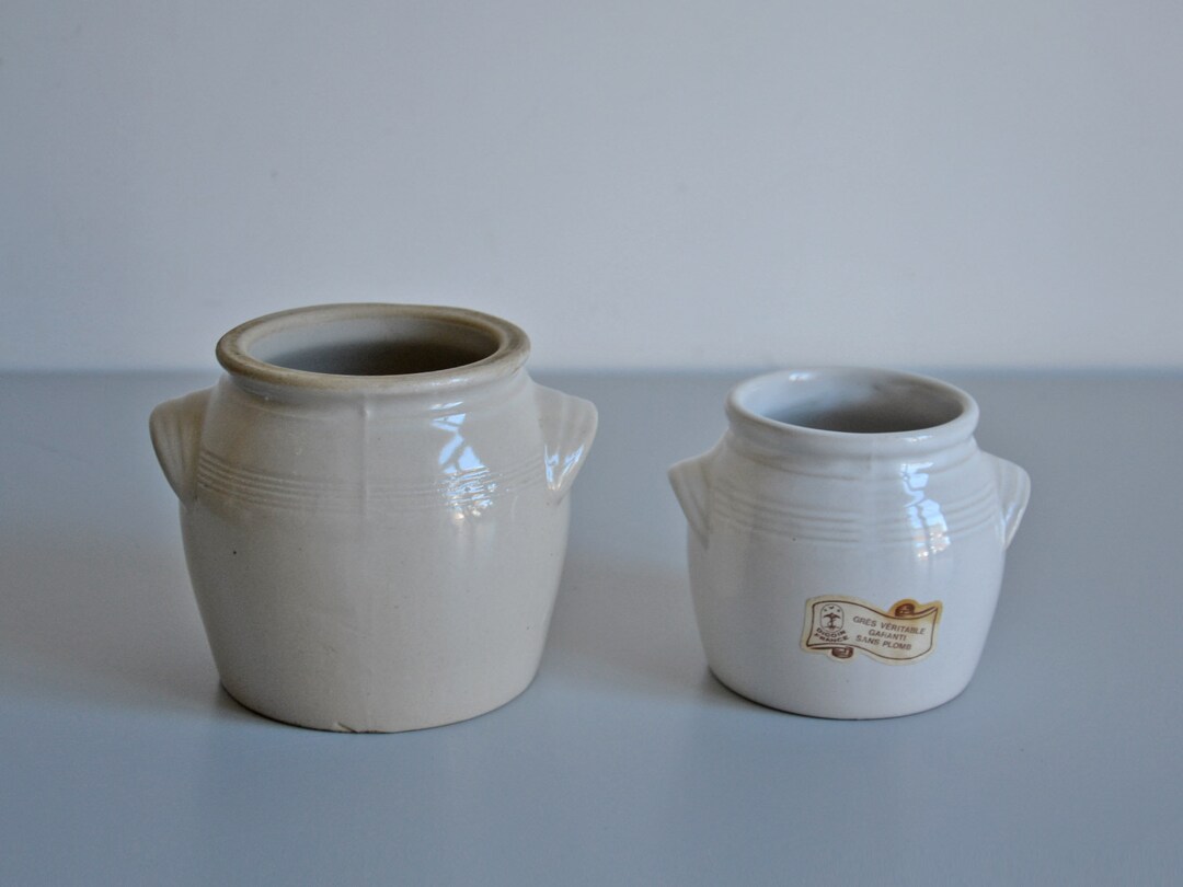 Set of 2 Digoin Grease Pots, Glazed Stoneware, Vintage Shabby Chic ...