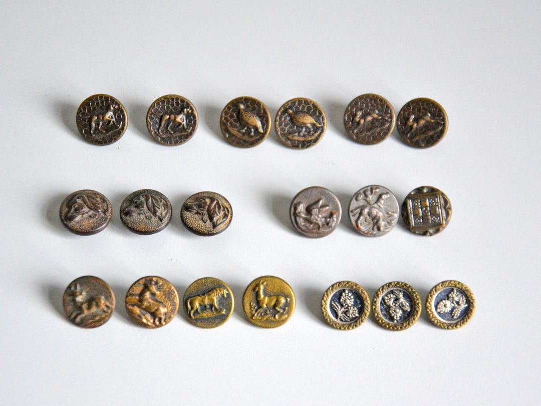 Set of 19 Antique Hunting Buttons: Hunter, Fox, Boar, Deer, Dog, Horse ...