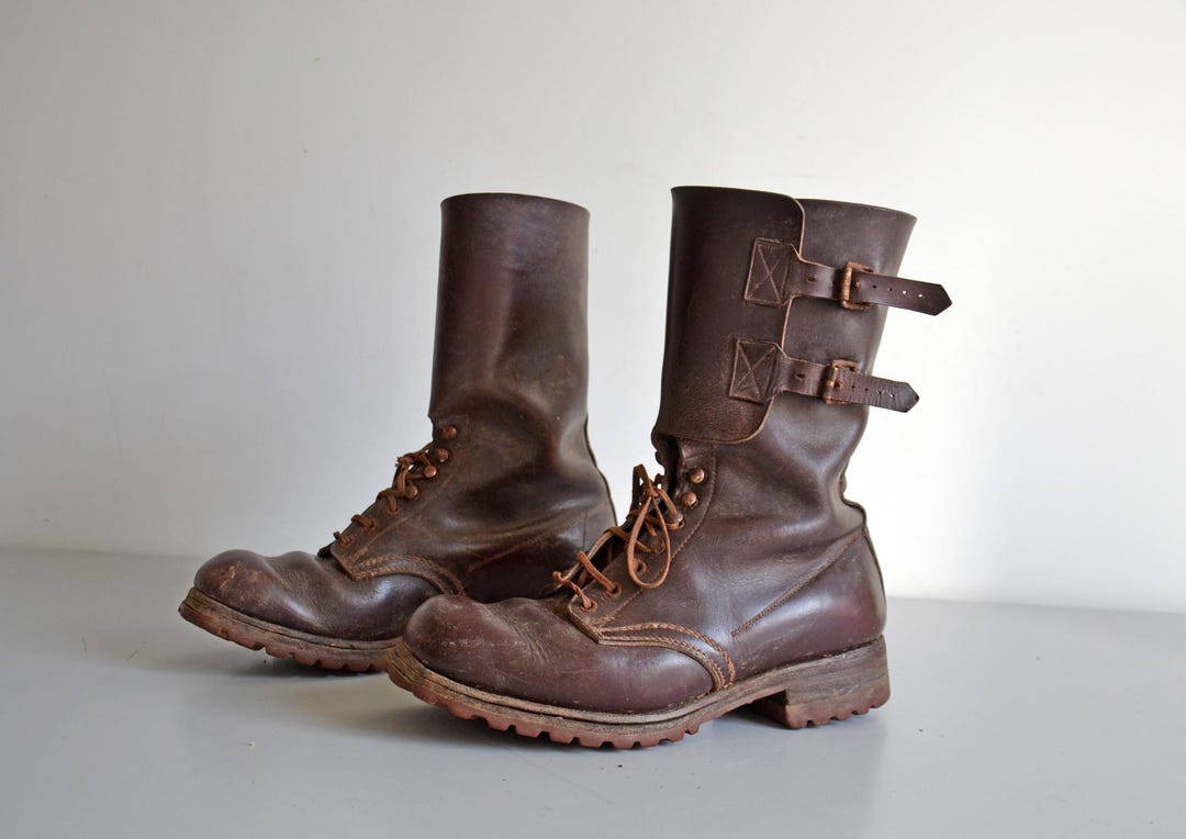 Vintage Military Rangers, Brown Leather Shoes, Pair of Army Boots ...