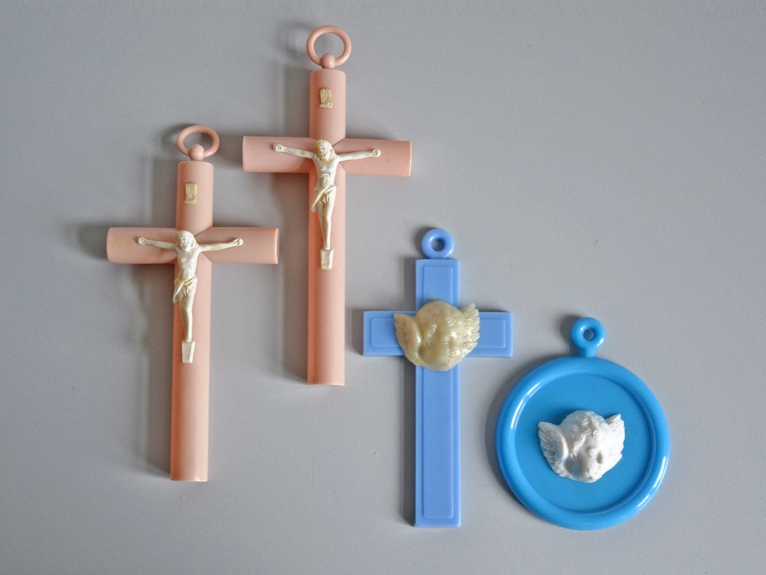 Set of 4 Plastic Crucifixes, Religious Decoration, Vintage Child's Room ...