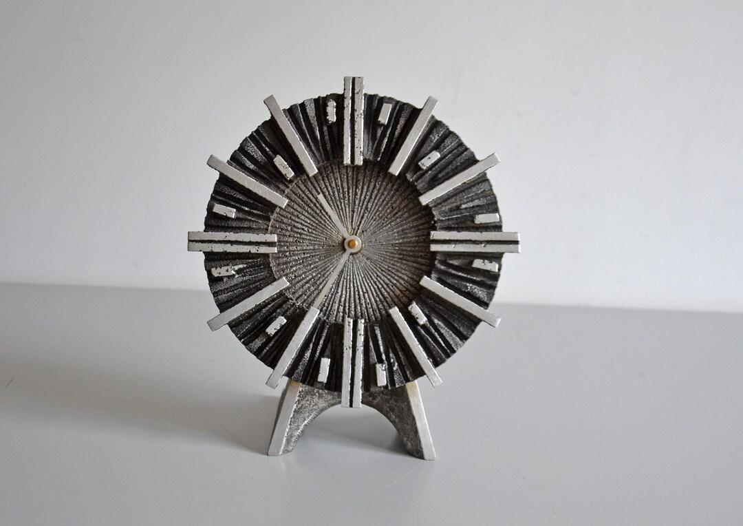 Vintage Brutalist Style Table Clock, Grey Metal Clock - Etsy