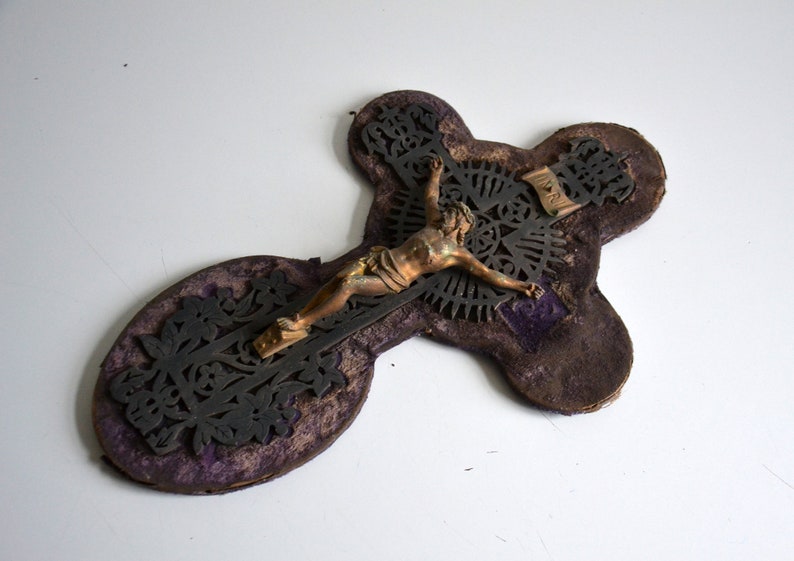 Antique French Velvet Crucifix, Dark Crimson Velvet Purple, Religious ...