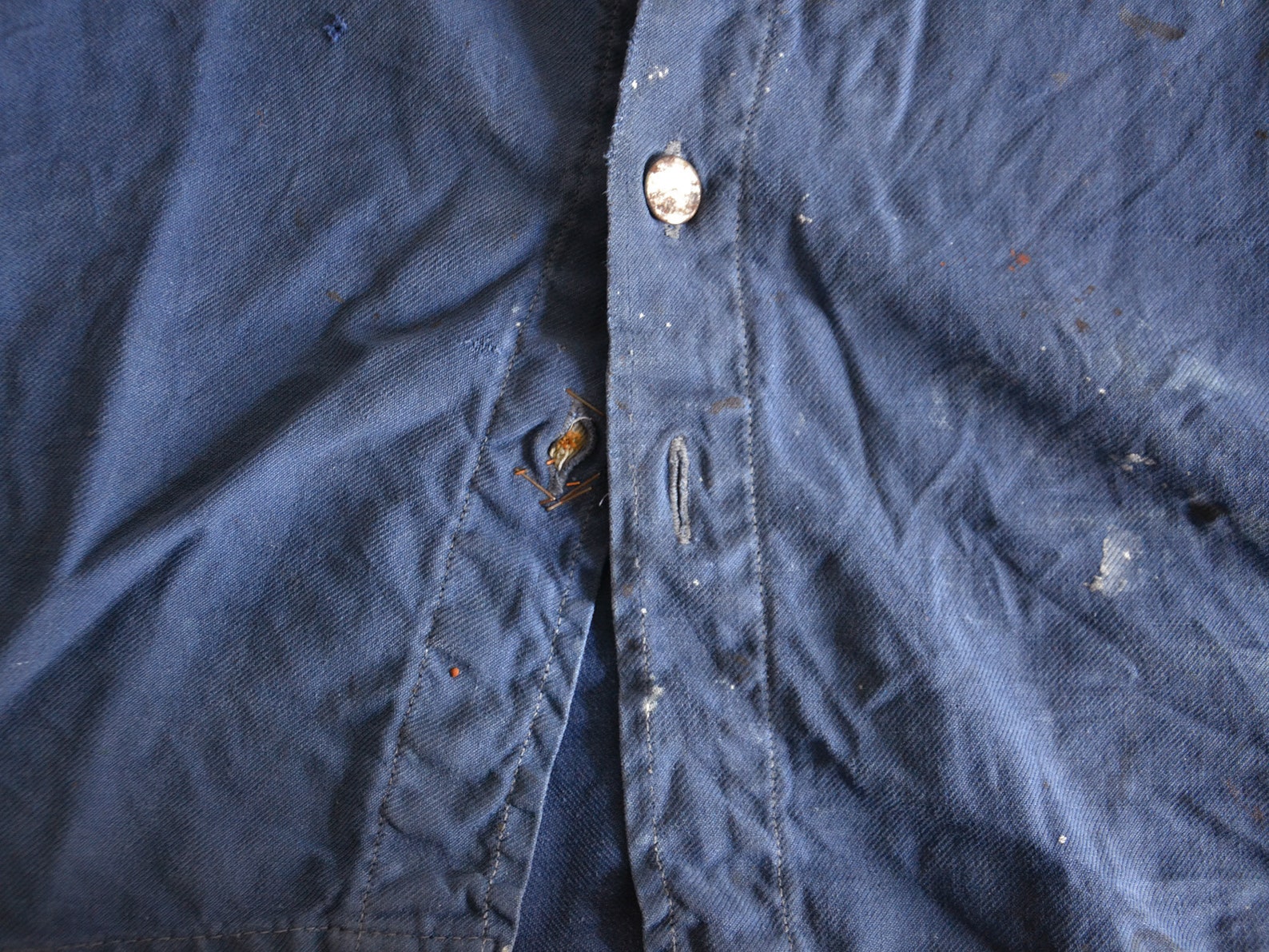 Stained Vintage Work Jacket Embroidery Indigo Blue Cotton - Etsy